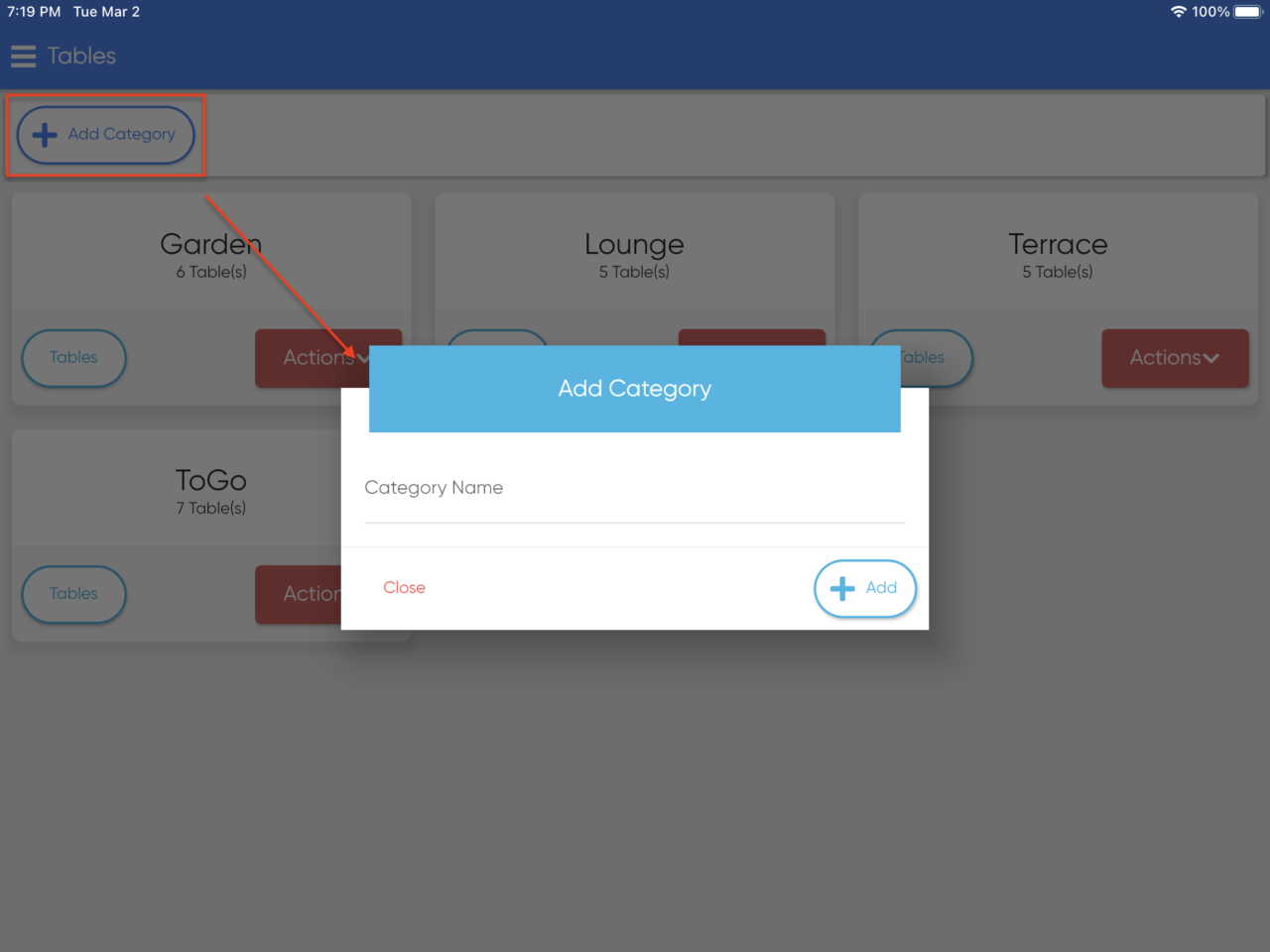 Creating a Table Category - OrdersTracker - Next Generation Pos System