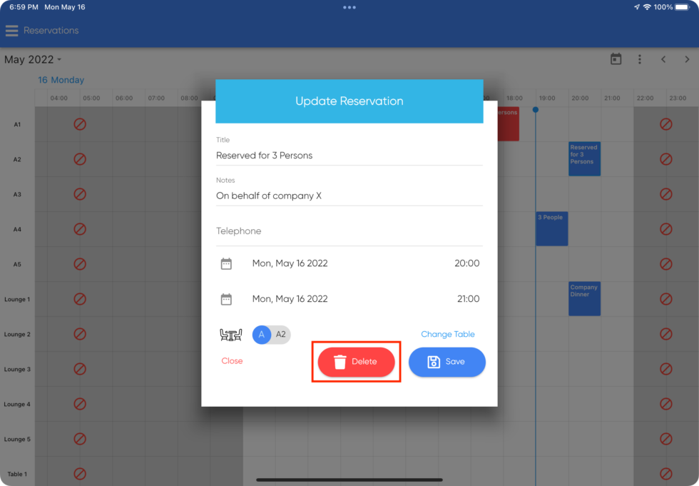 Deleting a Reservation - OrdersTracker - Next Generation Pos System